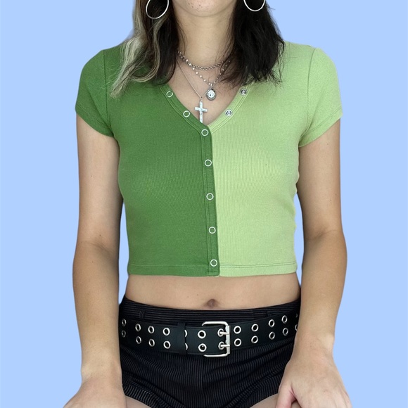 PacSun | Tops | Pacsun Dual Color Sage Green Button Up Crop Top | Poshmark